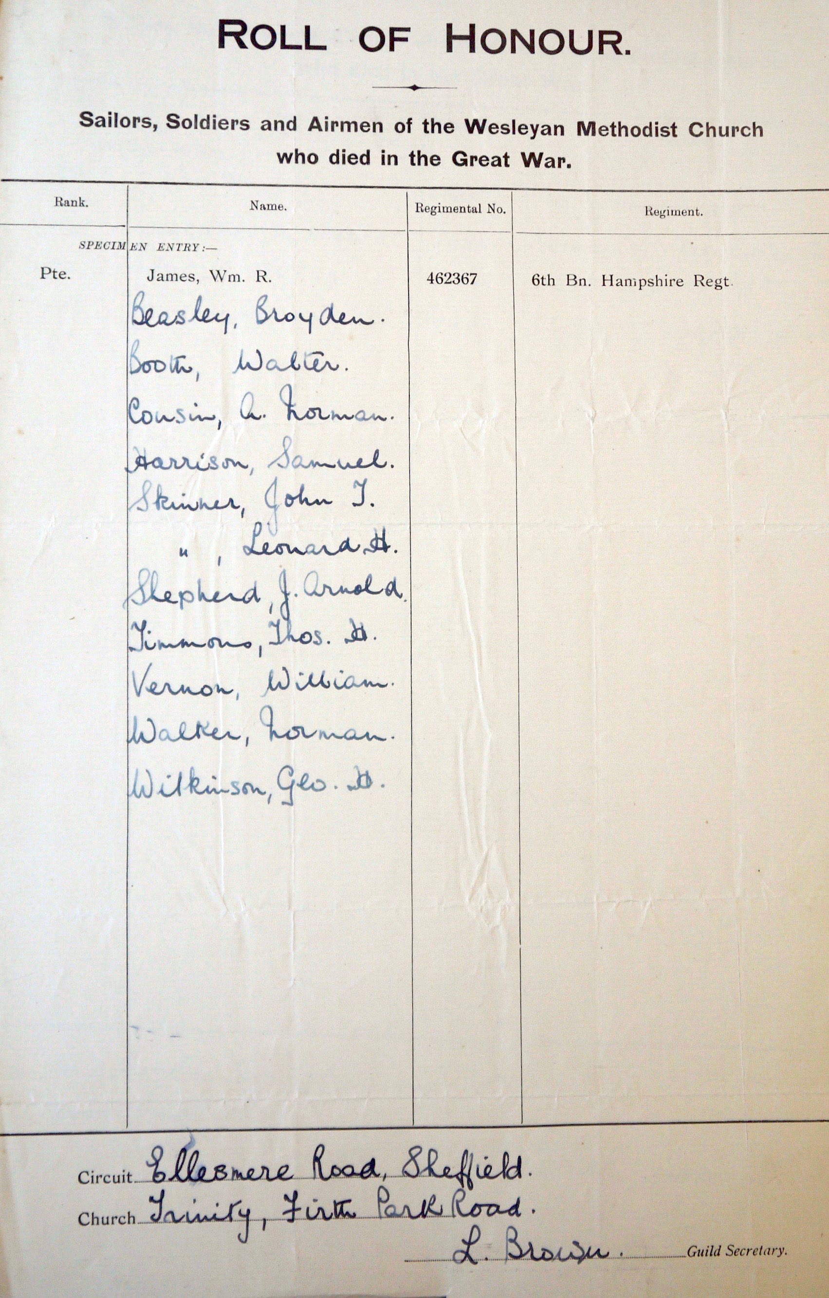 Sheffield, Trinity, Firth Park Road | A Wesleyan Roll of Honour | My ...