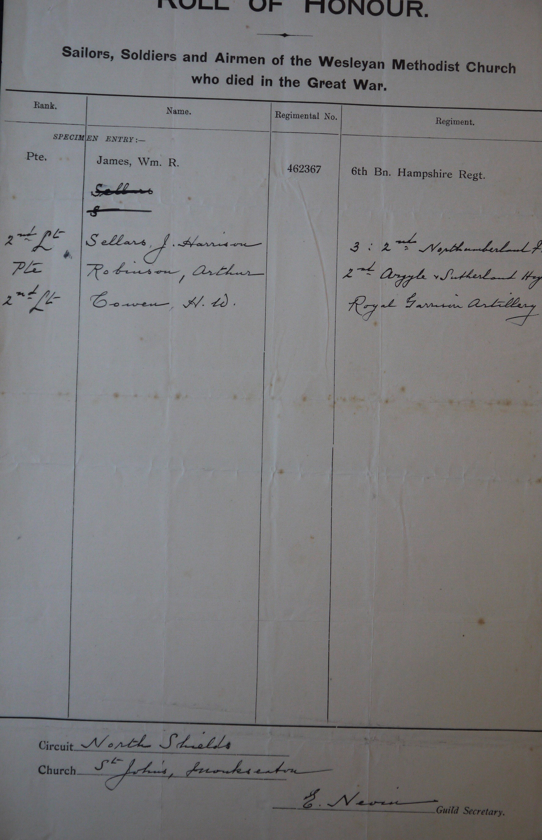 Monkseaton, St. John's | A Wesleyan Roll of Honour | My Methodist History